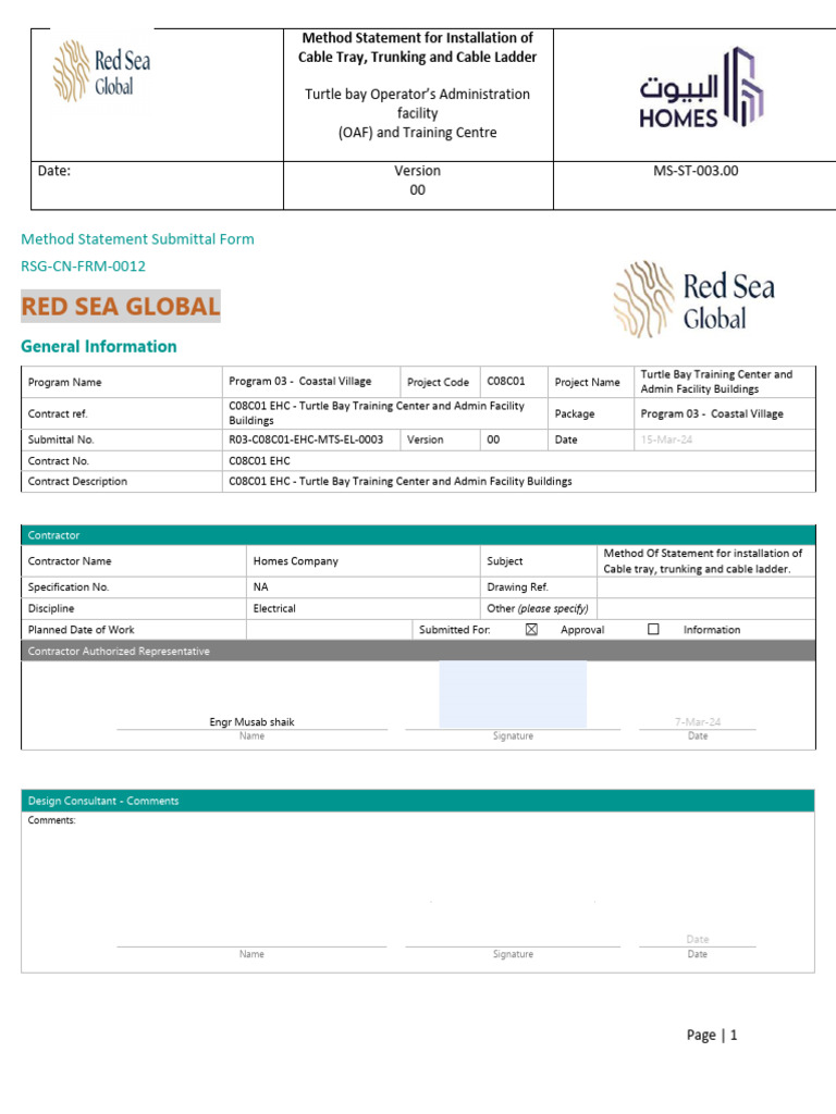 3method Statement For Installation of Cable Tray Trunking and Ladder ...