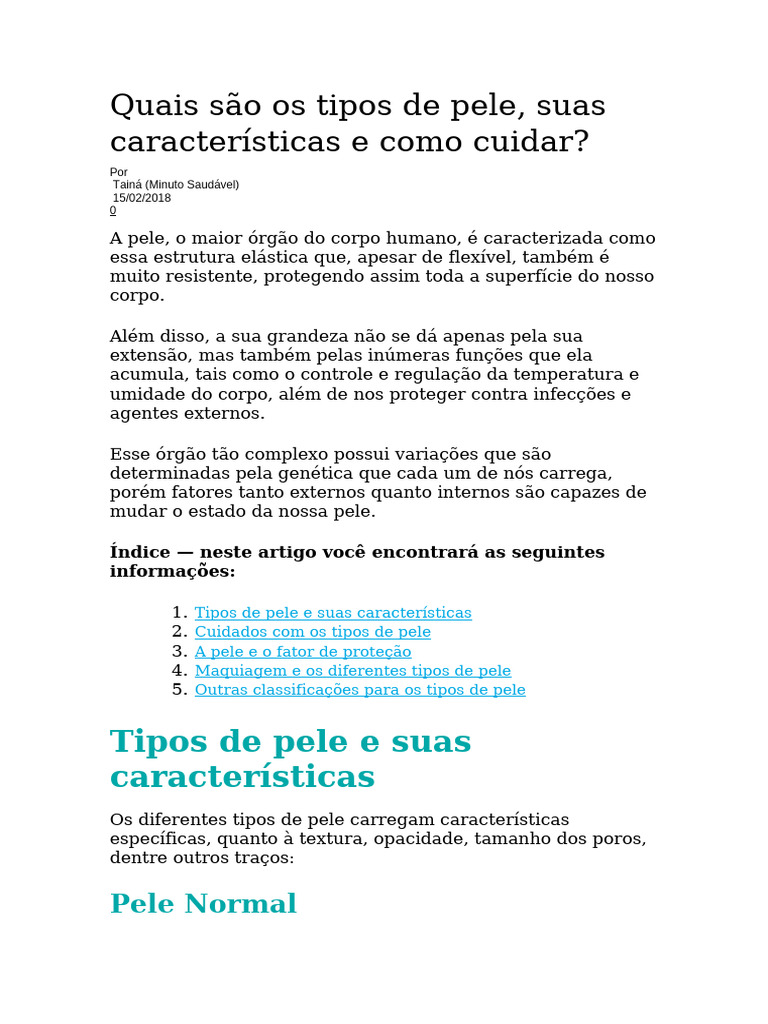 Quais São Os Tipos de Pele | PDF