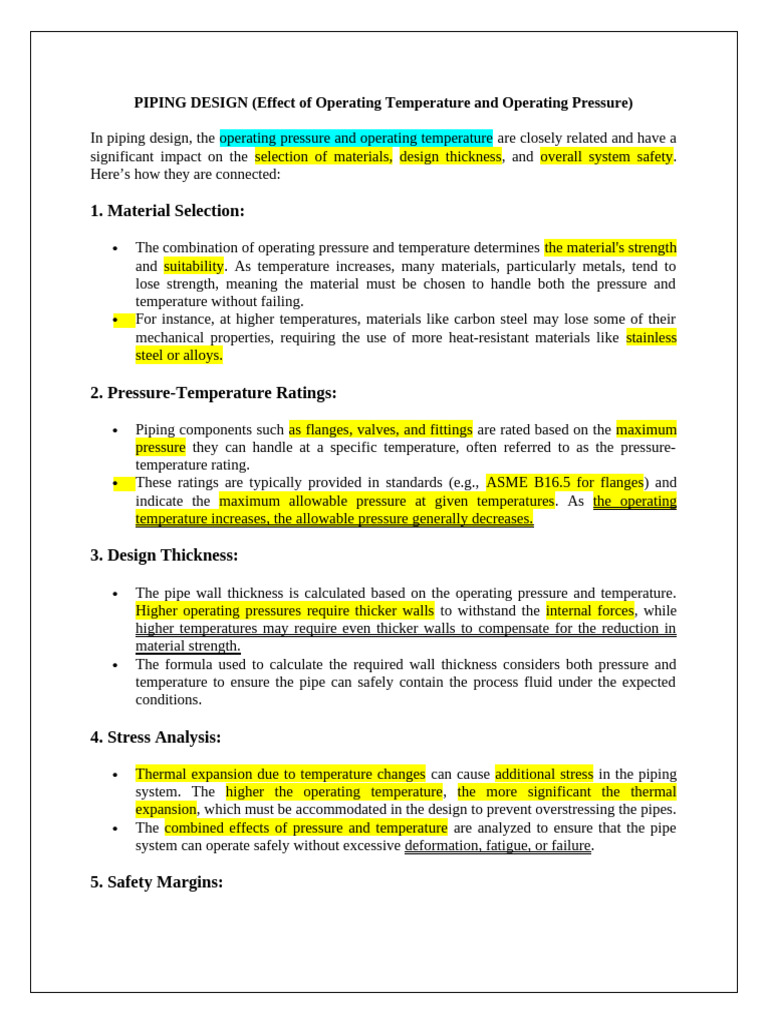 PIPING DESIGN (Effect of Operating Temperature and Operating Pressure ...