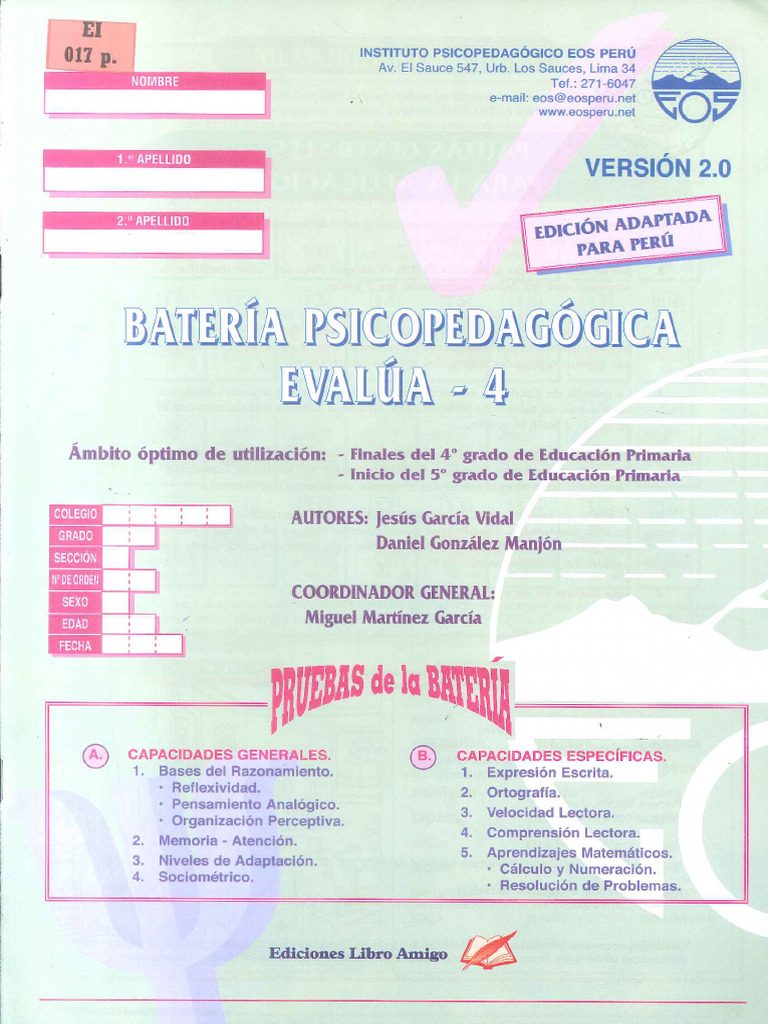 Bateria Psicopedagogica Evalua 4 | PDF