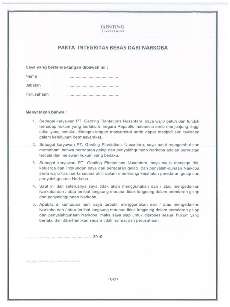 Form Pakta Integritas - Rev1 | PDF