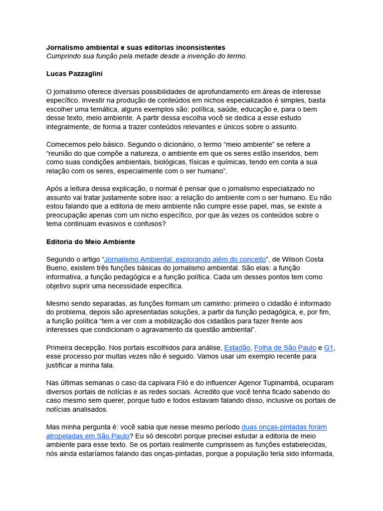 Jornalismo Ambiental e Suas Editorias Inconsistentes | PDF