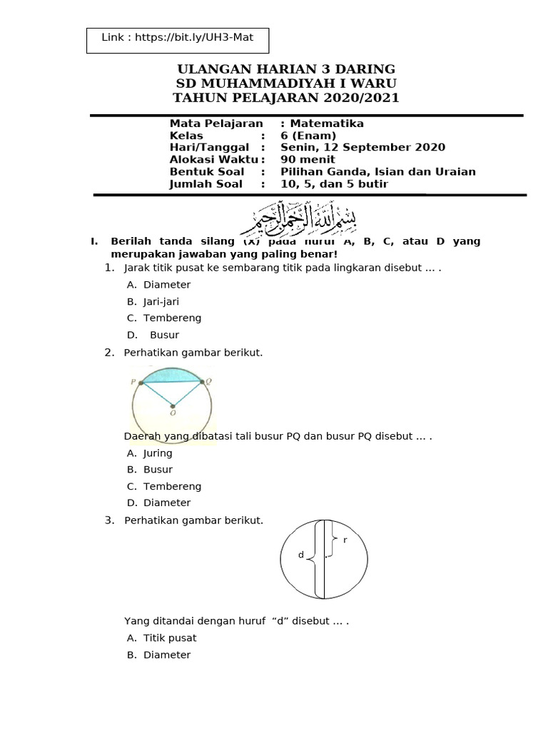 Ulangan Harian 3 Daring SD Muhammadiyah I Waru TAHUN PELAJARAN 2020/ ...