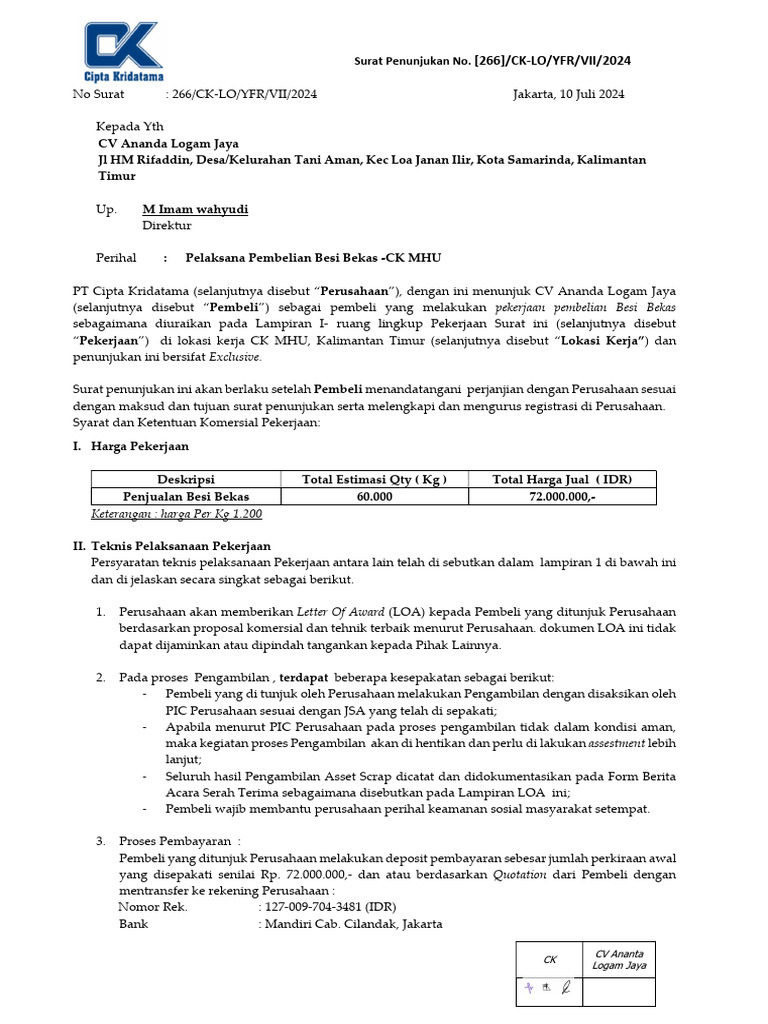 Loa - Penjualan Besi Bekas CK Mhu-Cv Ananda Logam Jaya 2024 - Ag (002 ...