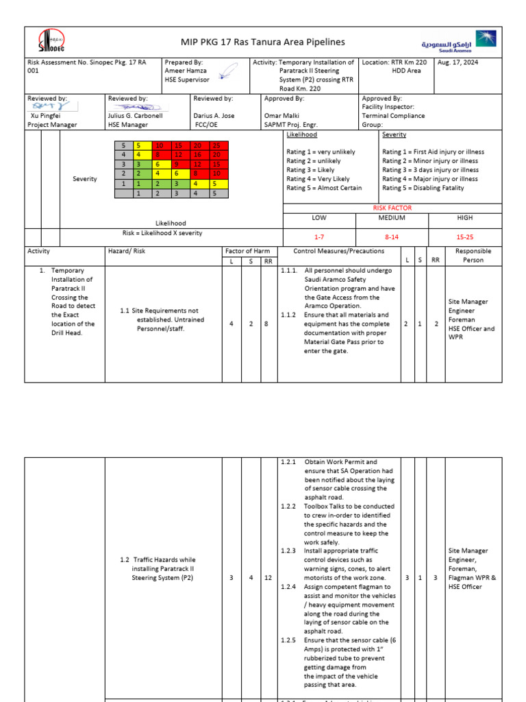 Risk Assessment Paratrack II Road Installation 001 | PDF