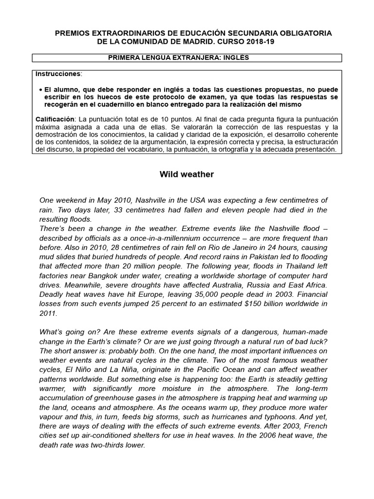 Examen Ingl S ESO2019 | PDF