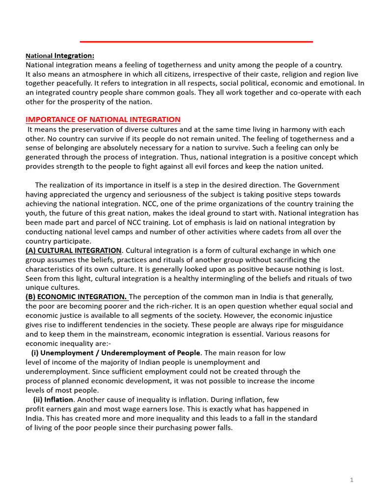 National Integration and Awareness in NCC | PDF | Nationalism