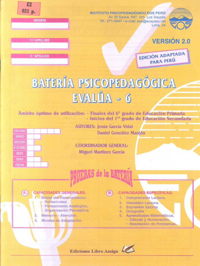 Bateria Psicopedagogica Evalua 6 | PDF