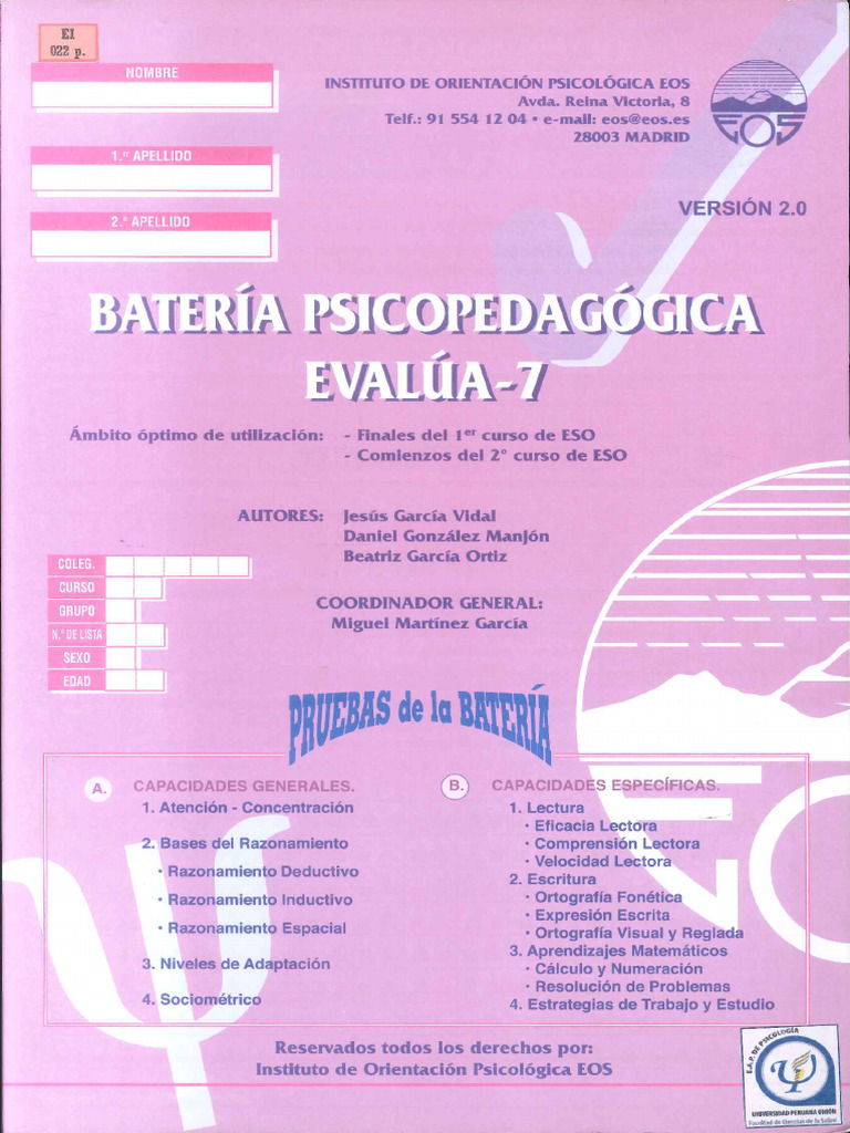Bateria Psicopedagogica Evalua 7 | PDF