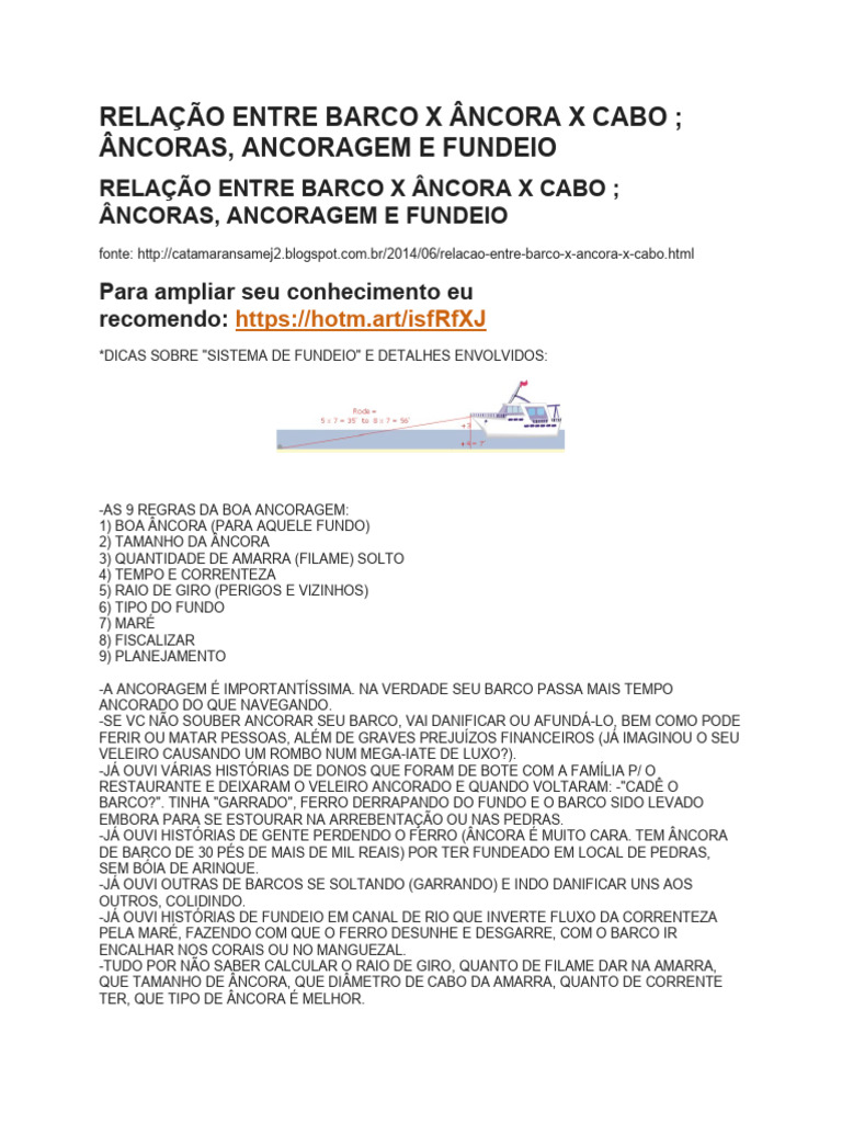 Relação Entre Barco X Âncora X Cabo | PDF