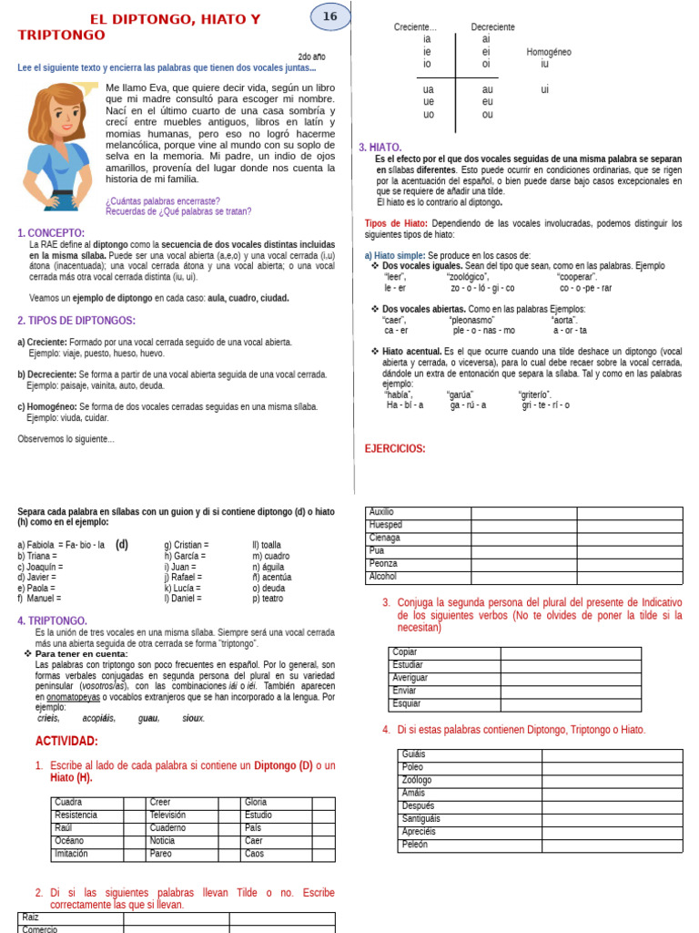Separata 2do Diptongo, Hiato, Triptongo. | PDF