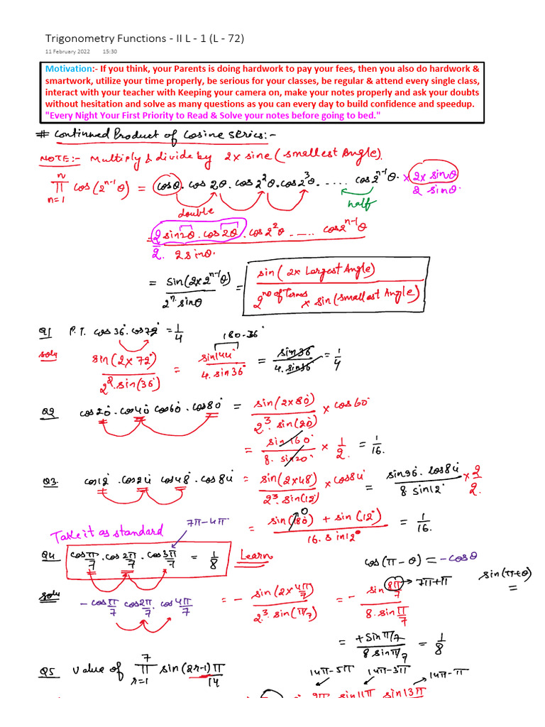 ER05 11th Trigonometry Functions - II Notes | PDF