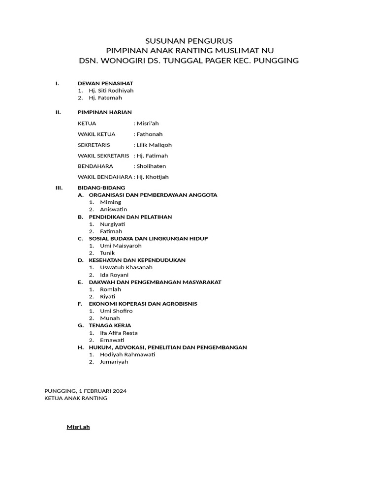 Susunan Pengurus | PDF