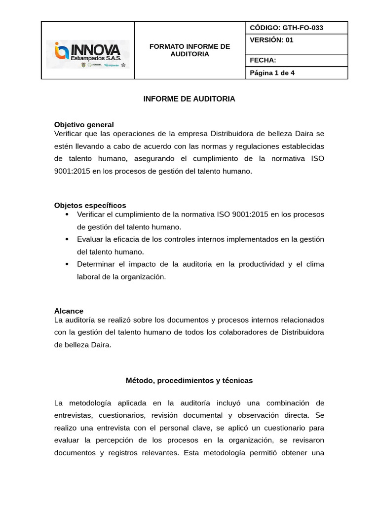 Informe de Auditoria Gth-Fo-033 | PDF