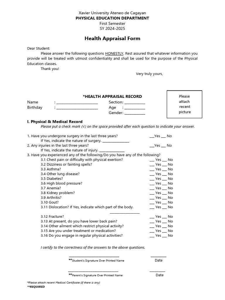 Health Appraisal Form PDF | PDF