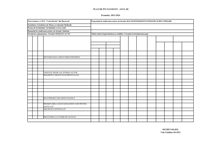 BFKT Plan Invatamant 2023-2024 An 3 | PDF
