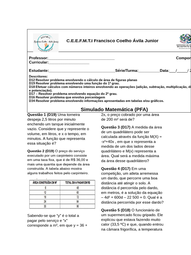 Simulado PFA.2 Série | PDF