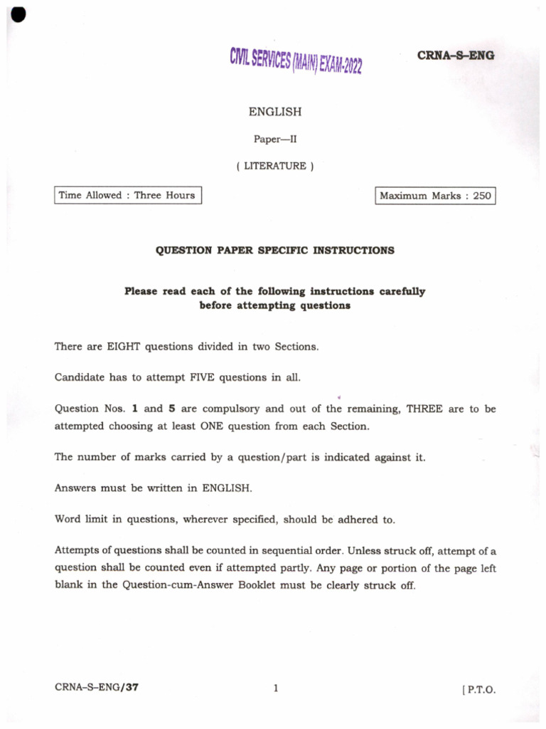 QP CSM 22 English Paper II Lit 280922 | PDF