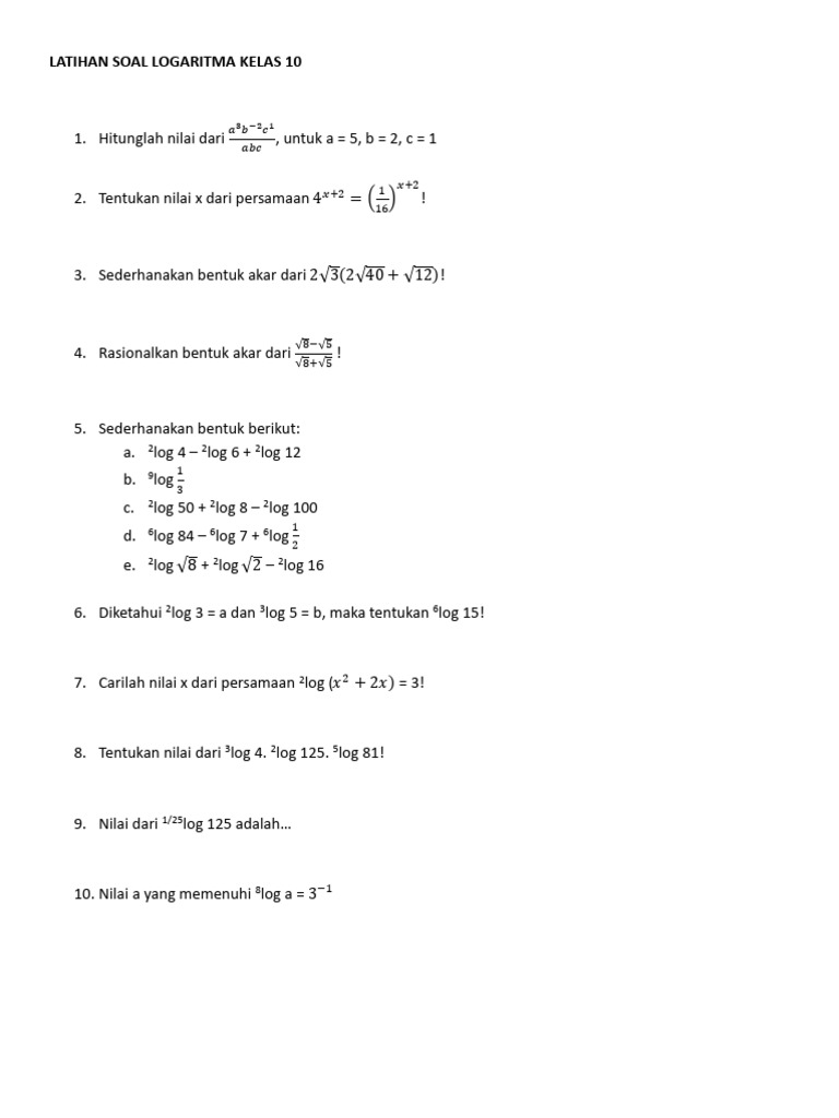 Latihan Soal Logaritma Kelas 10 | PDF | Metode & Bahan Ajar | Komputer