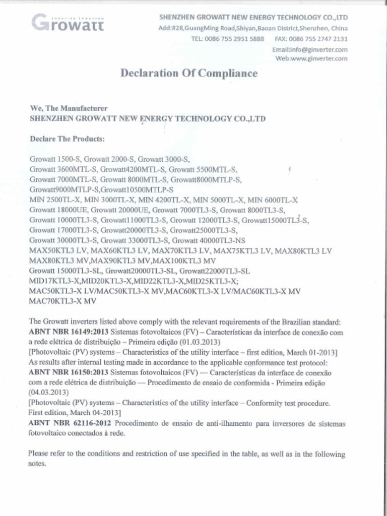 Certificado-IEC-62116-Growatt-15-to-100-kW | PDF
