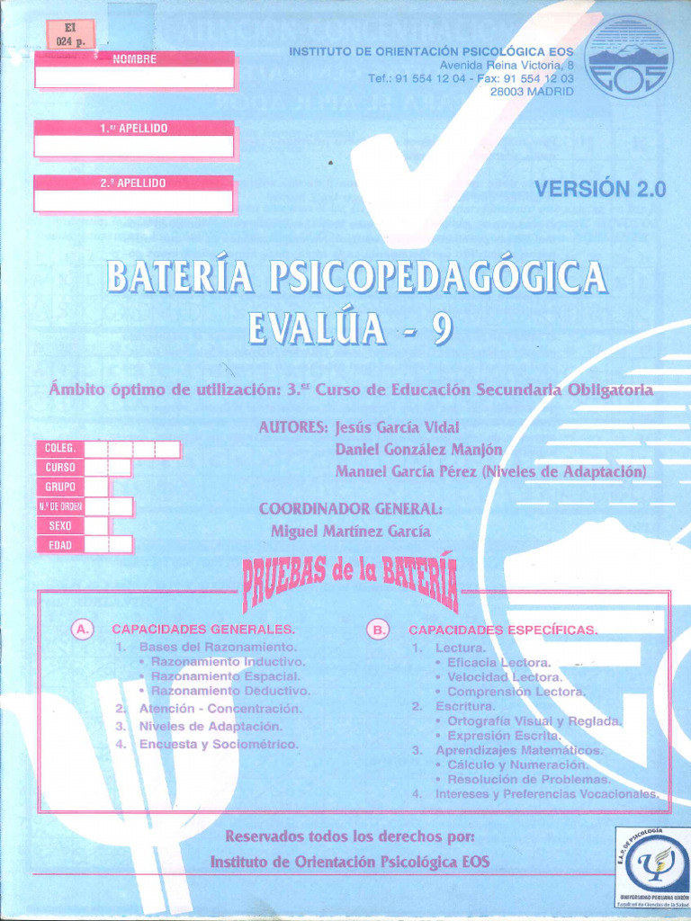 Bateria Psicopedagogica Evalua 9 | PDF