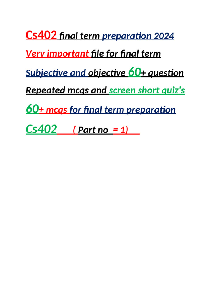 Cs201 Final Term Preparation 2024 | PDF