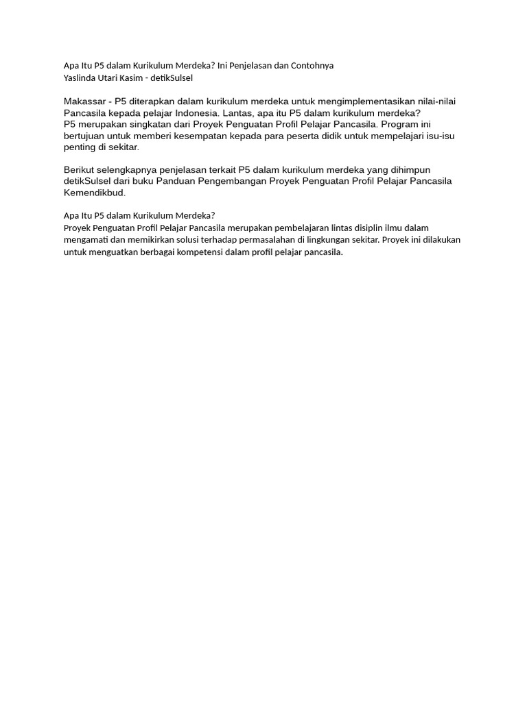 Apa Itu P5 Dalam Kurikulum Merdeka | PDF