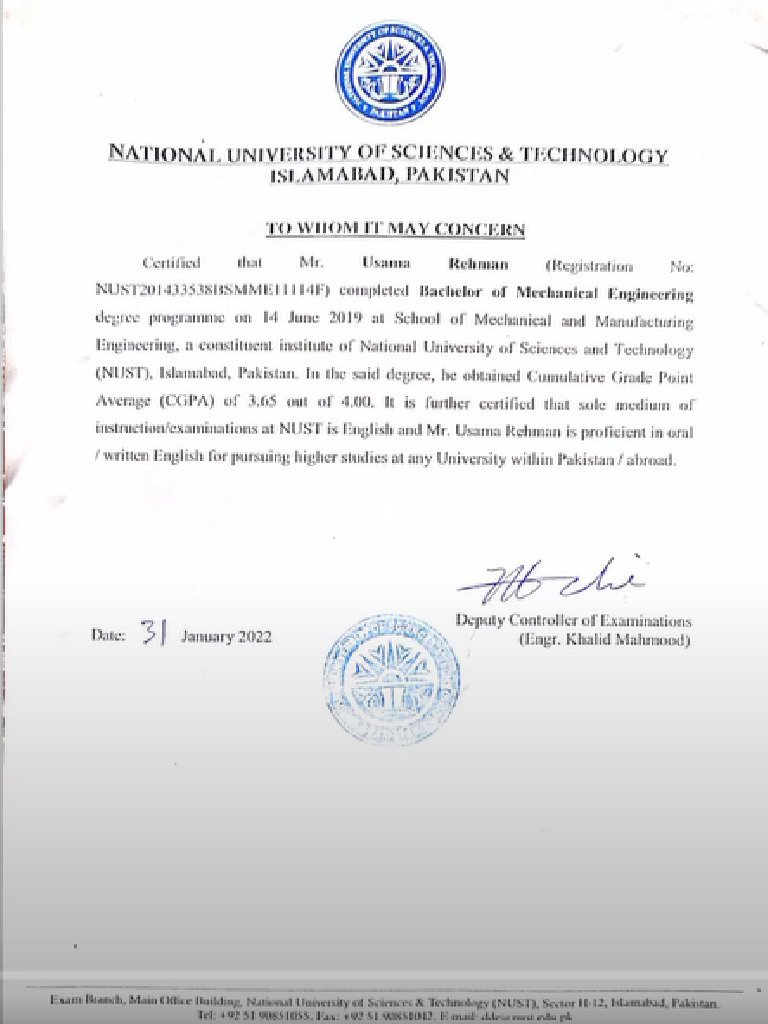Nust English Proficiency Latter | PDF