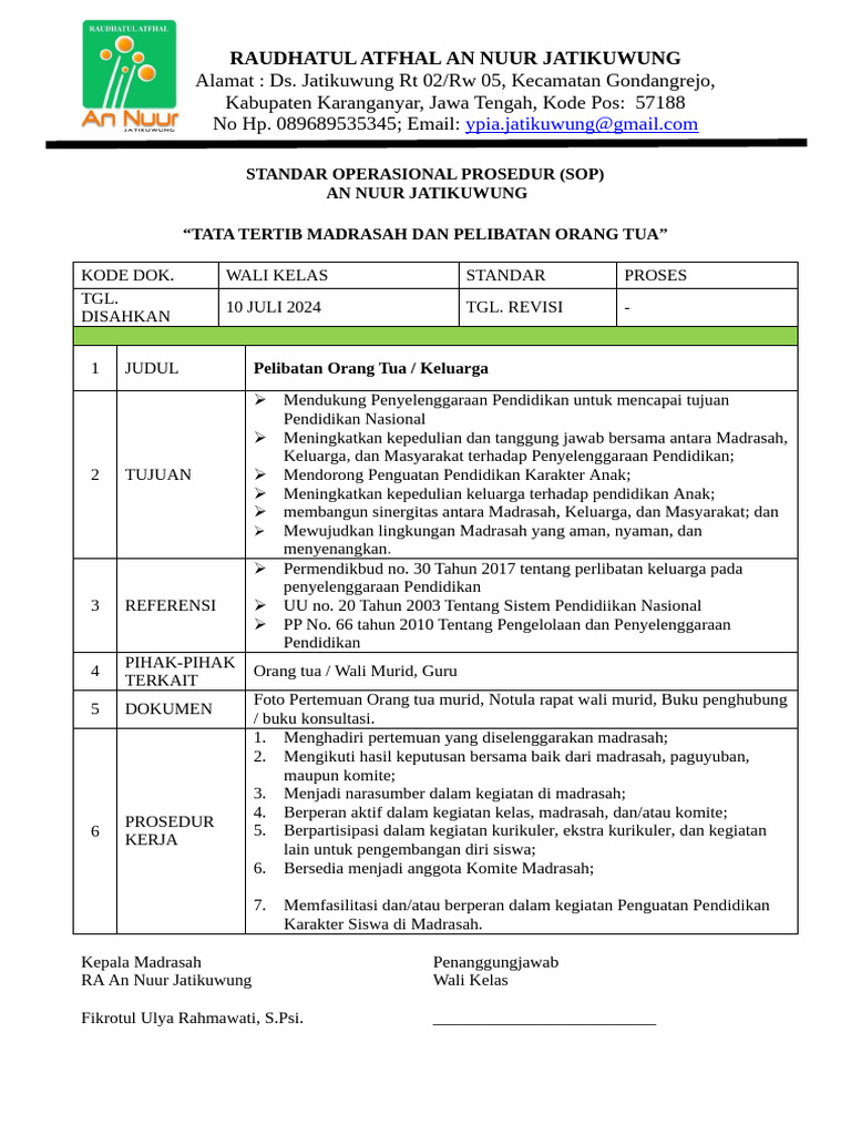 2024-SOP TATIB Dan PELIBATAN ORANG TUA | PDF