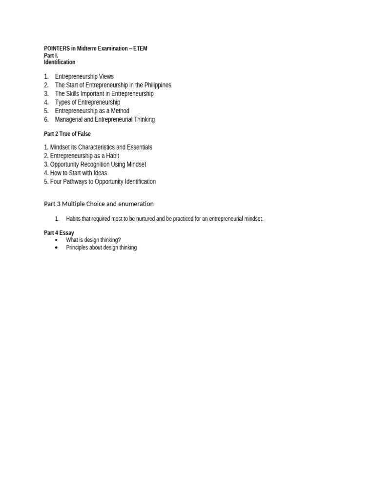 Pointers in Midterm Examination ETEM | PDF