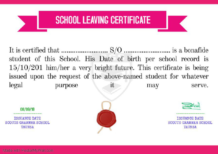 SCHOOL LEAVING CERTIFICATE - Made With PosterMyWall | PDF