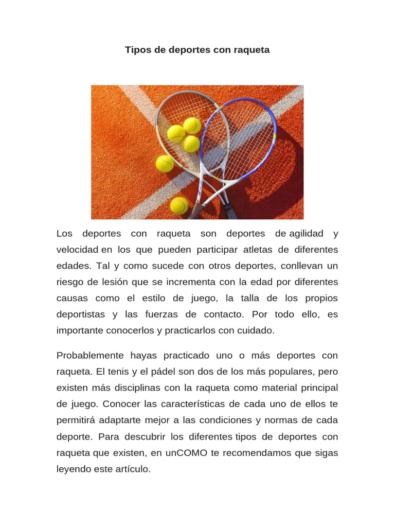 Tipos de Deportes Con Raqueta | PDF | Tenis de mesa | Deportes y recreación