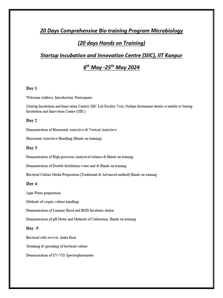 Bio - Entreprenuship Lab Training Program - SIIC IIT Kanpur - Fergusson ...