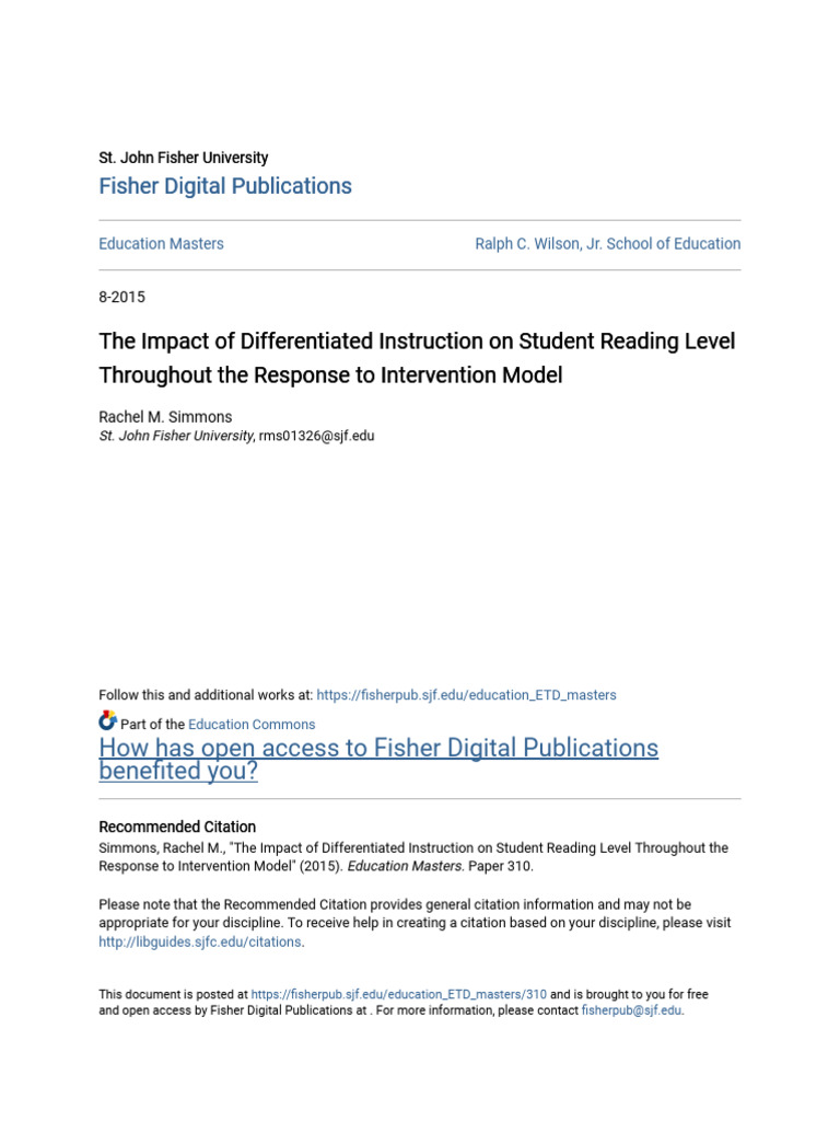 The Impact of Differentiated Instruction On Student Reading Level | PDF