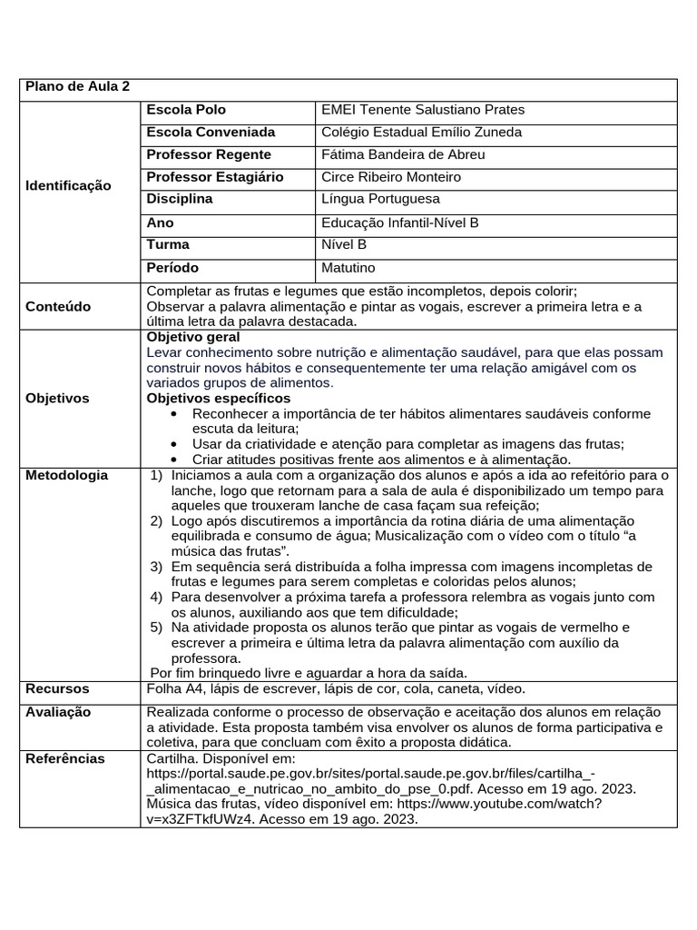 Plano de Aula 2 | PDF