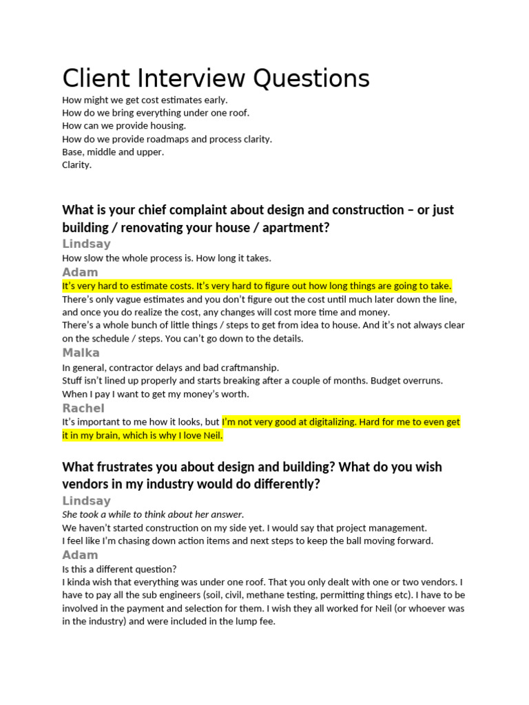 07.15.22 Client Interview Questions | PDF