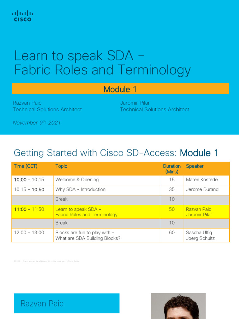 M103 - 01 - Cisco SDA Module 1 - Learn To Speak SDA - Fabric Roles and Terminology | PDF