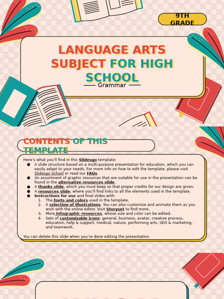 Language Arts Subject For High School - 9th Grade - Grammar by Slidesgo ...