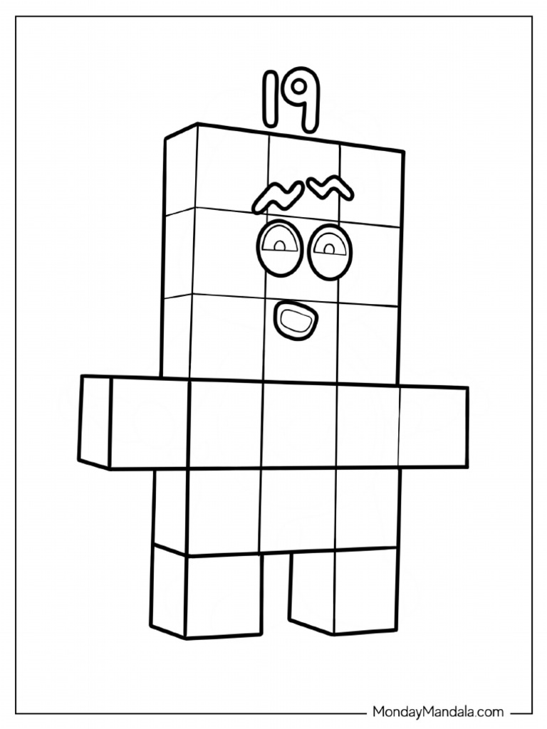 Easy Numberblocks 19 Coloring Page | PDF