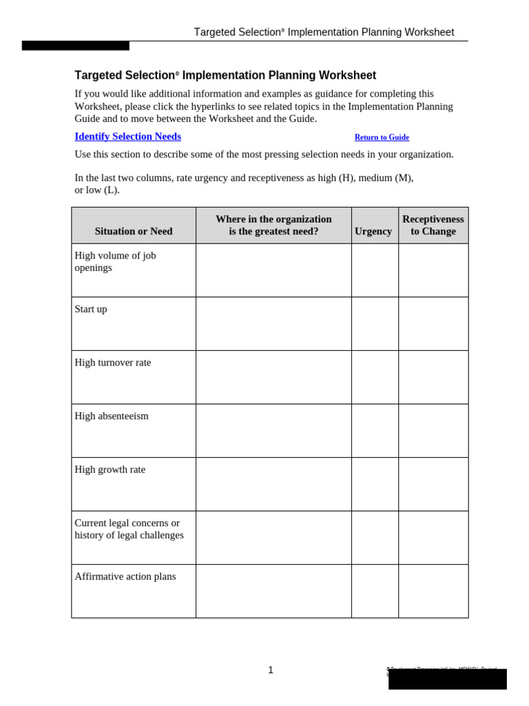 Impl PLNG Worksheet&Guide | PDF