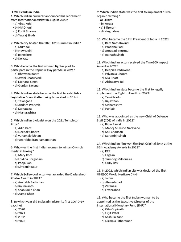 GK Competition Question Paper | PDF