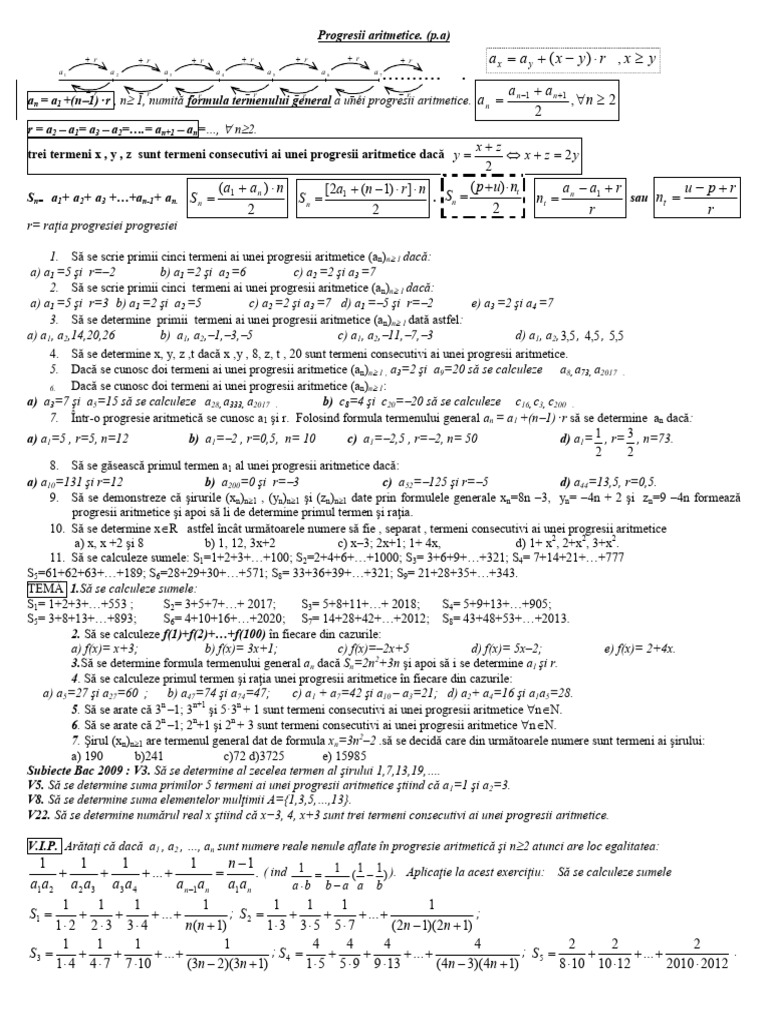 Clasa A Ix-A Fisa Progresii Aritmetice + Geometrice | PDF