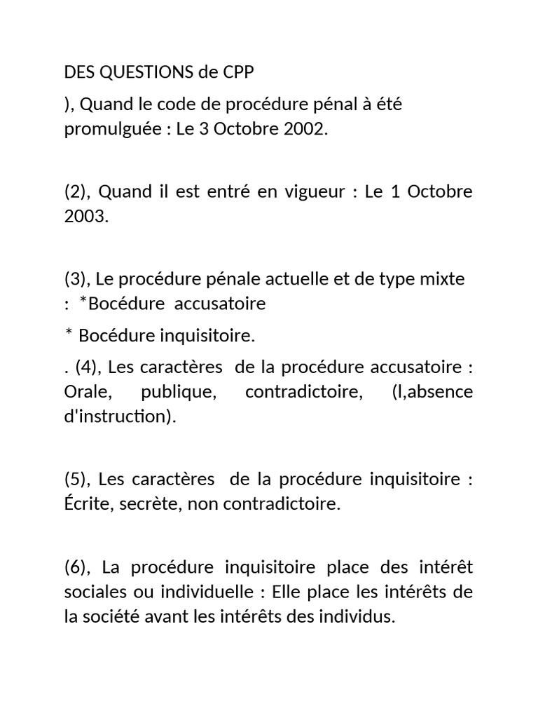 DES QUESTIONS de CPP | PDF