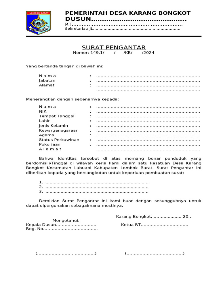 Surat Pengantar Rt. | PDF