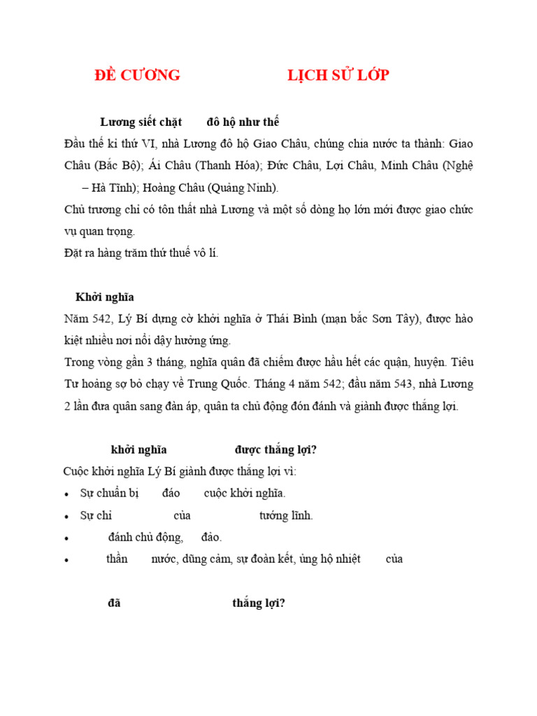 De Cuong On Thi Mon Lich Su | PDF