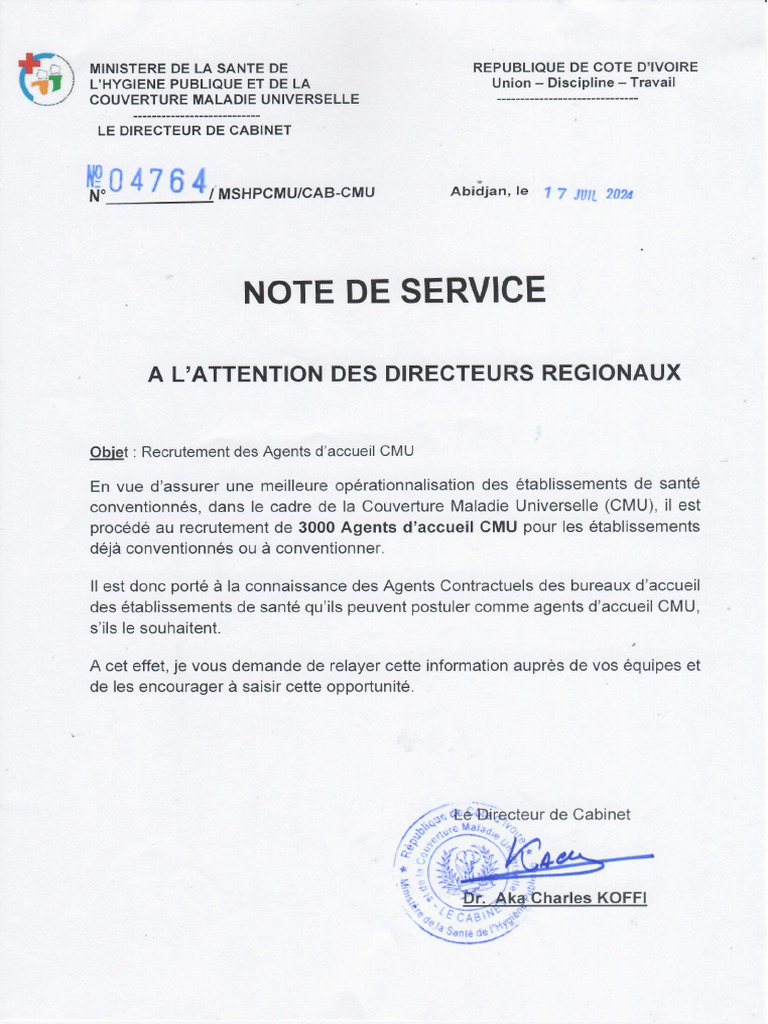 Note de Service 3000 Agents CMU | PDF