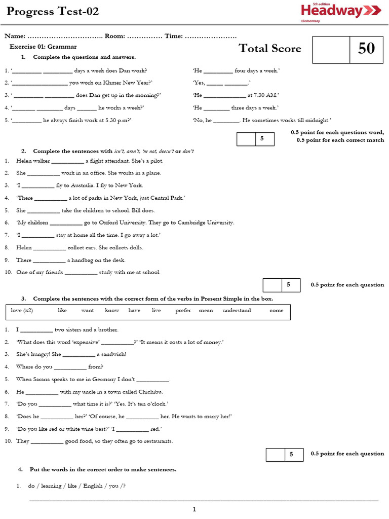 Elementary Progress Test 02 Pdf