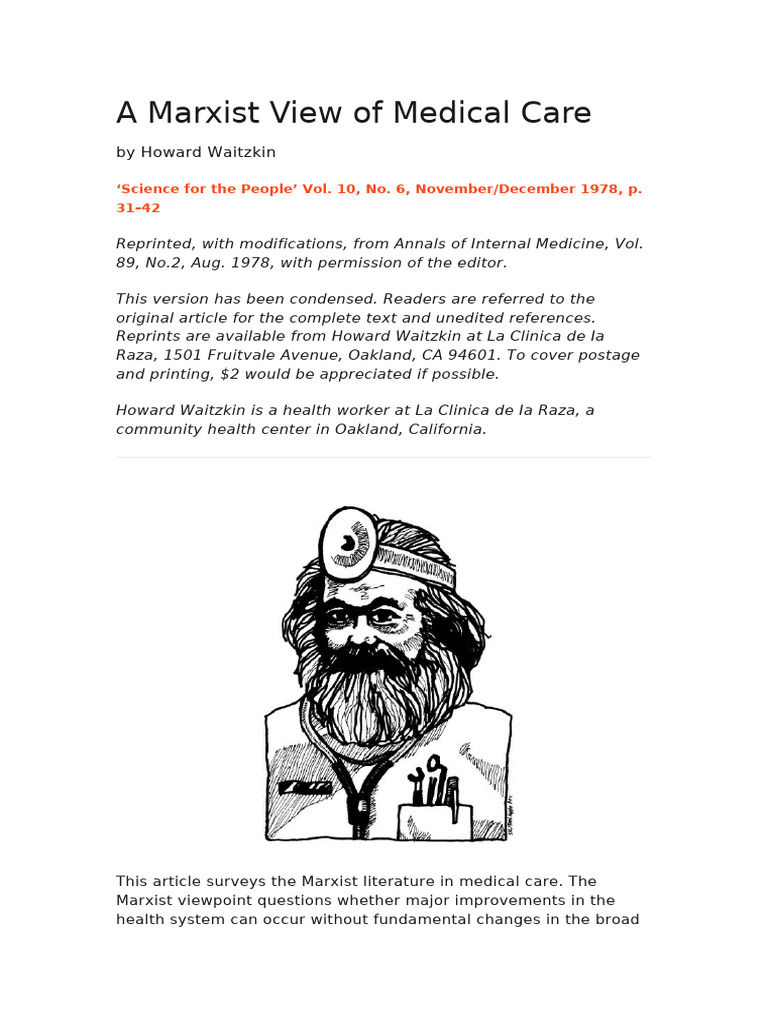 A Marxist View of Medical Care | PDF