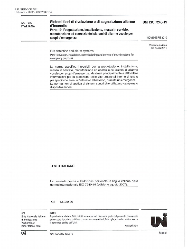 UNI ISO 7240-19 2010 Editabile | PDF