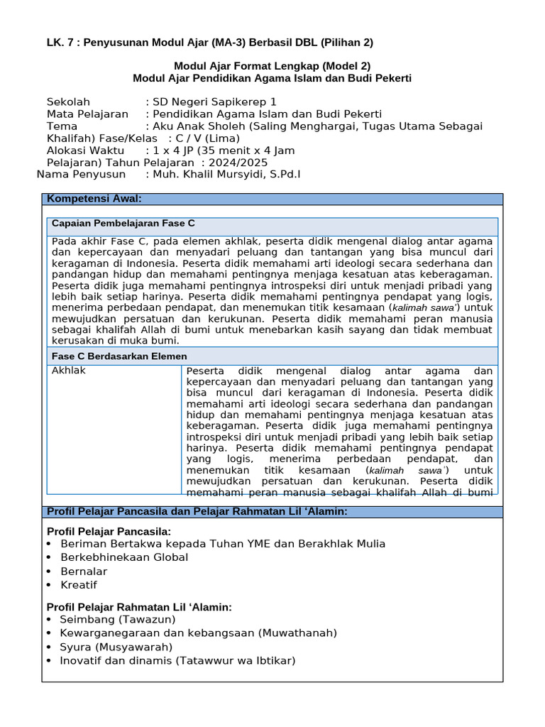 Lokakarya - LK 8 - Modul Ajar DBL | PDF